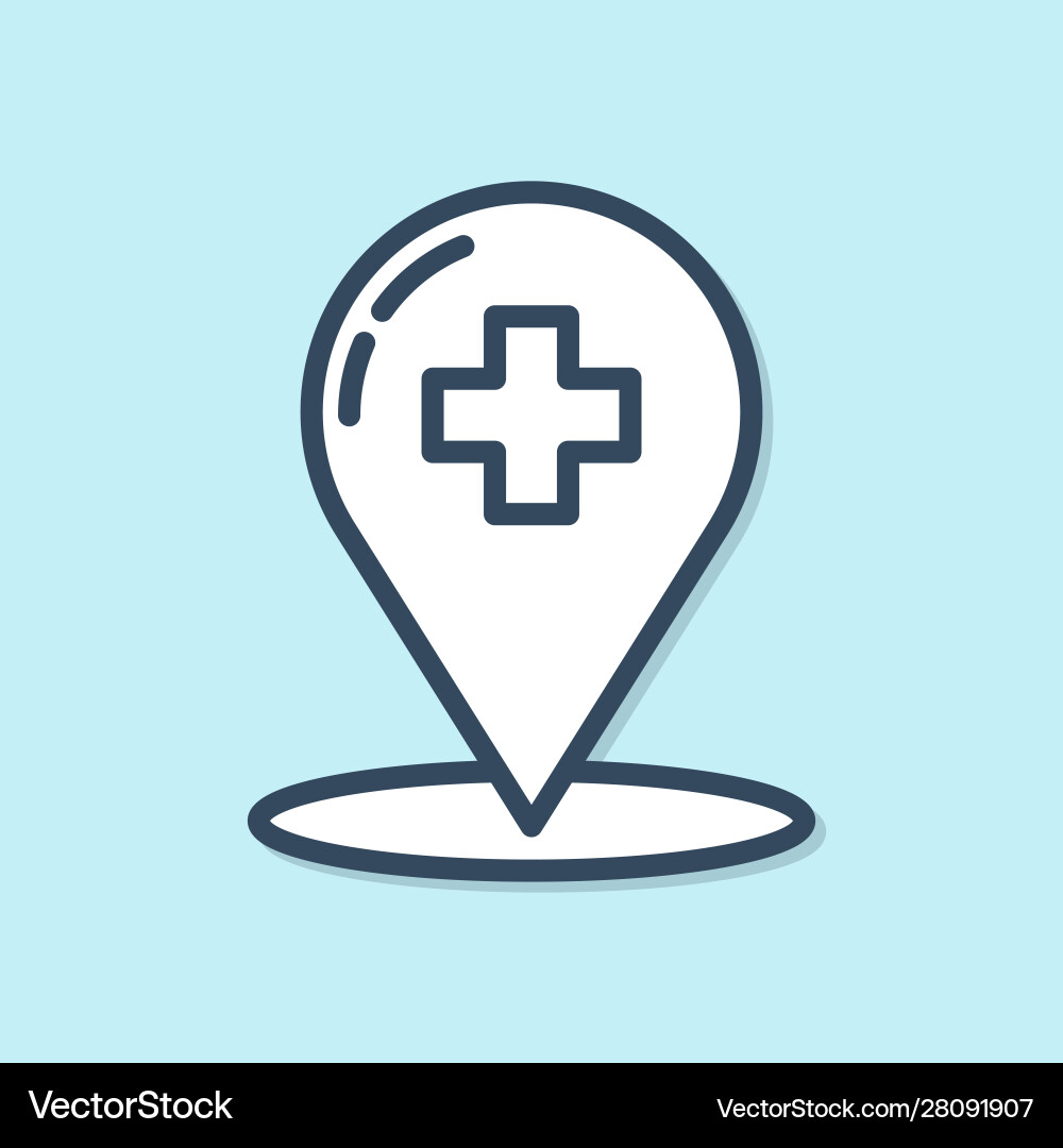 Blue line medical map pointer with cross hospital Vector Image