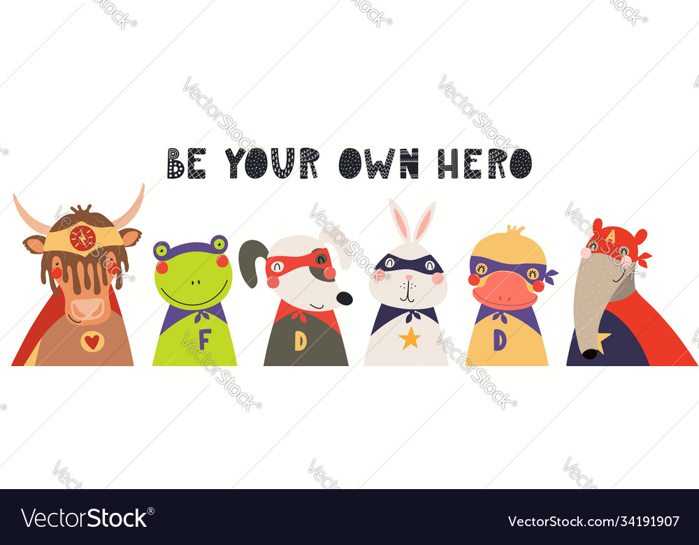 Cute superhero animals card Royalty Free Vector Image