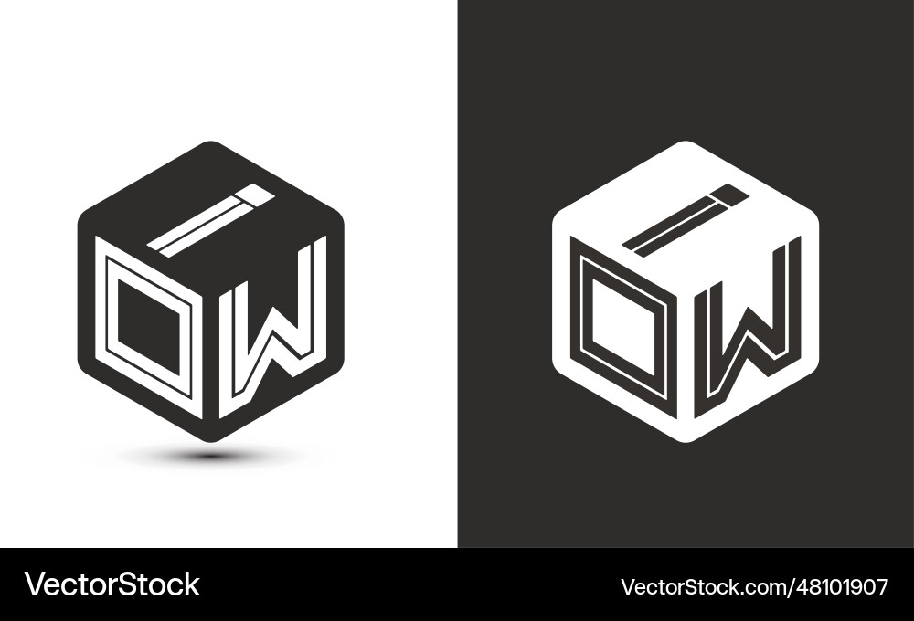 I o w letter logo design with cube logo logo Vector Image