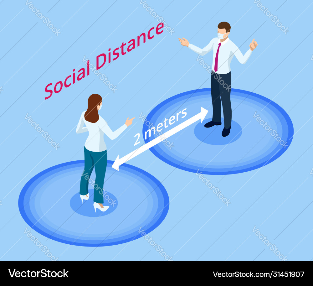 Isometric maintain a social distance 2 m in Vector Image