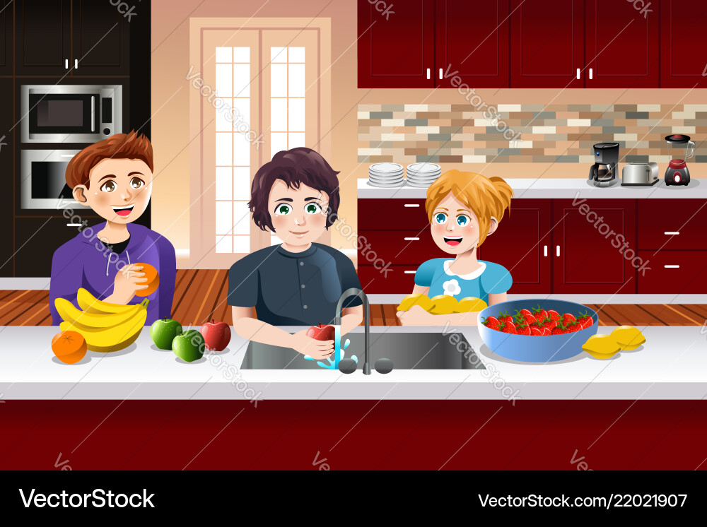 Kids washing fruits Royalty Free Vector Image - VectorStock