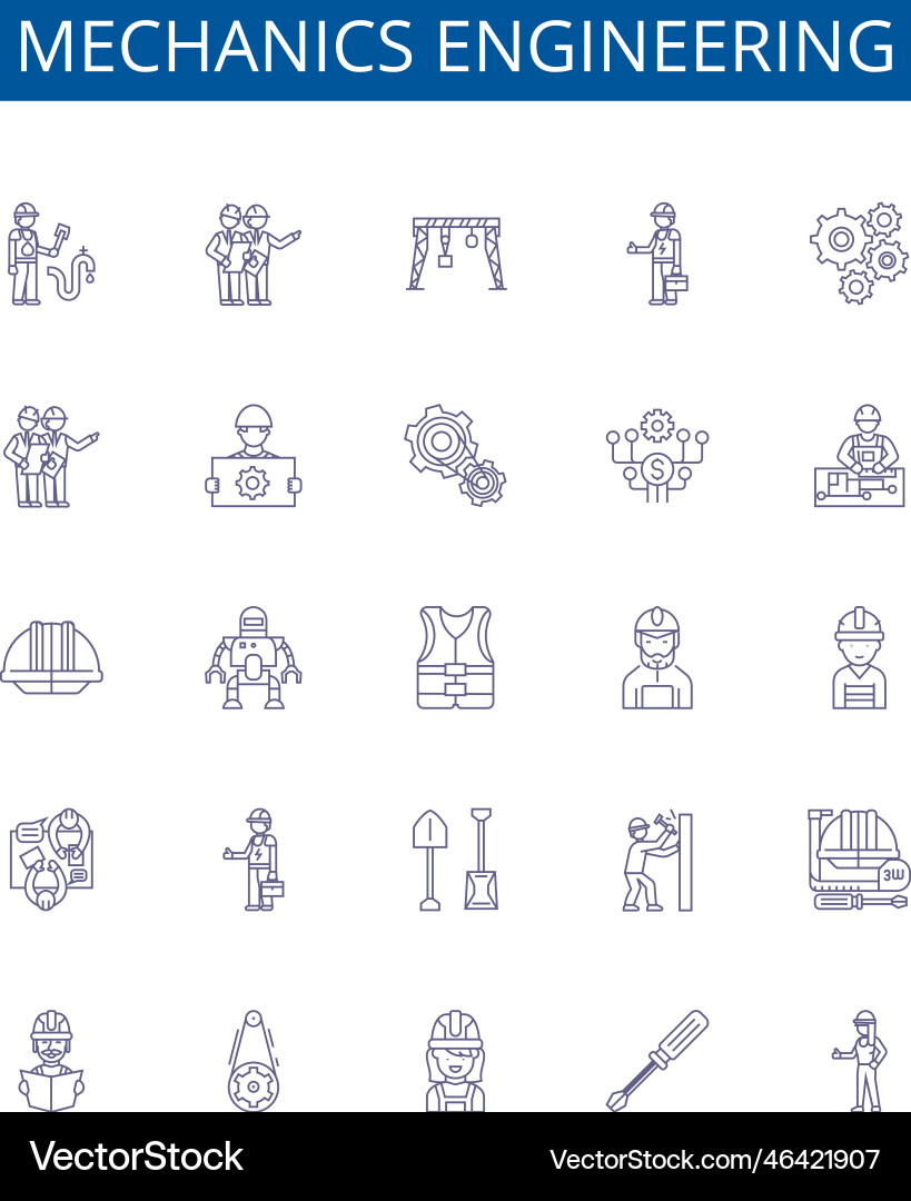 Mechanics engineering line icons signs set design Vector Image