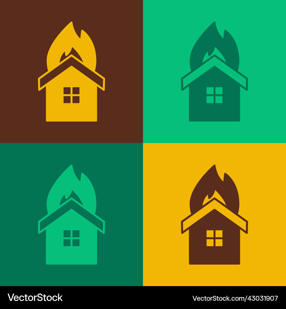 Pop art fire in burning house icon isolated Vector Image