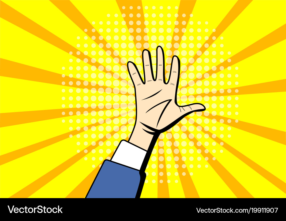Pop art raised hands up at center background Vector Image