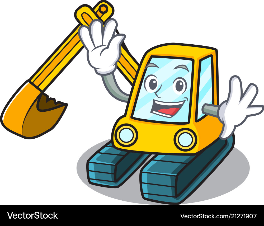 Waving excavator character cartoon style Vector Image