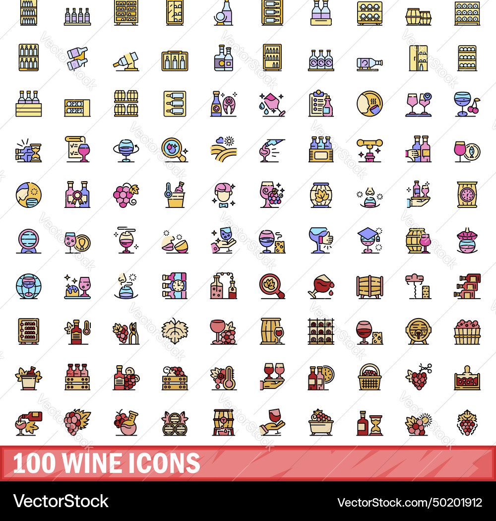 100 wine icons set color line style Royalty Free Vector