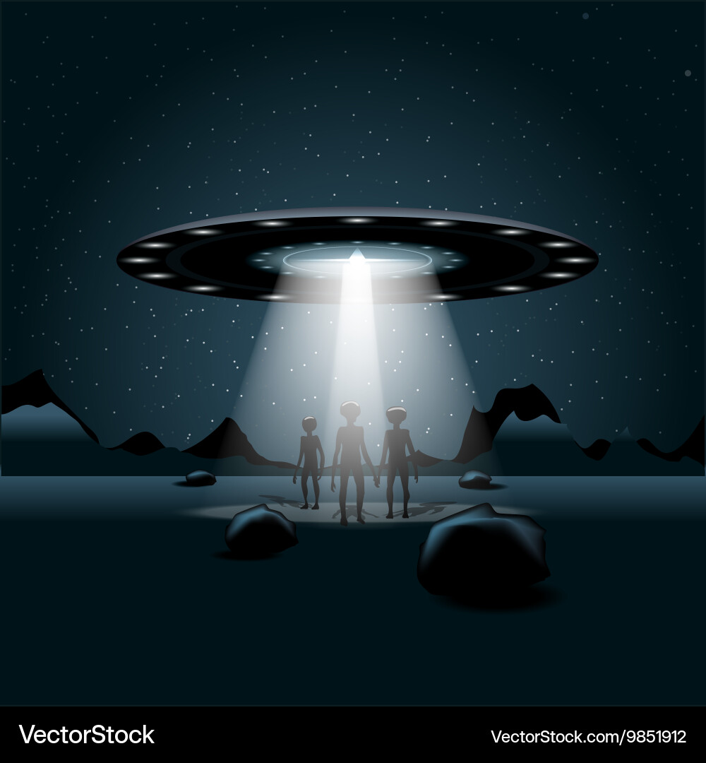 Aliens on a planet flying unidentified ship Vector Image