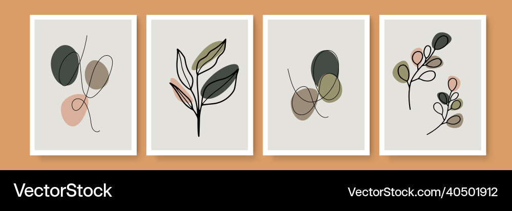 Botanical wall art set earth tone boho foliage Vector Image