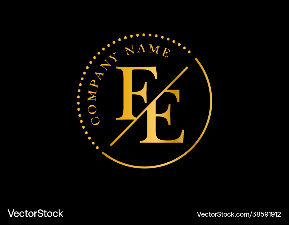 Golden letters fe with golden circle frames Vector Image