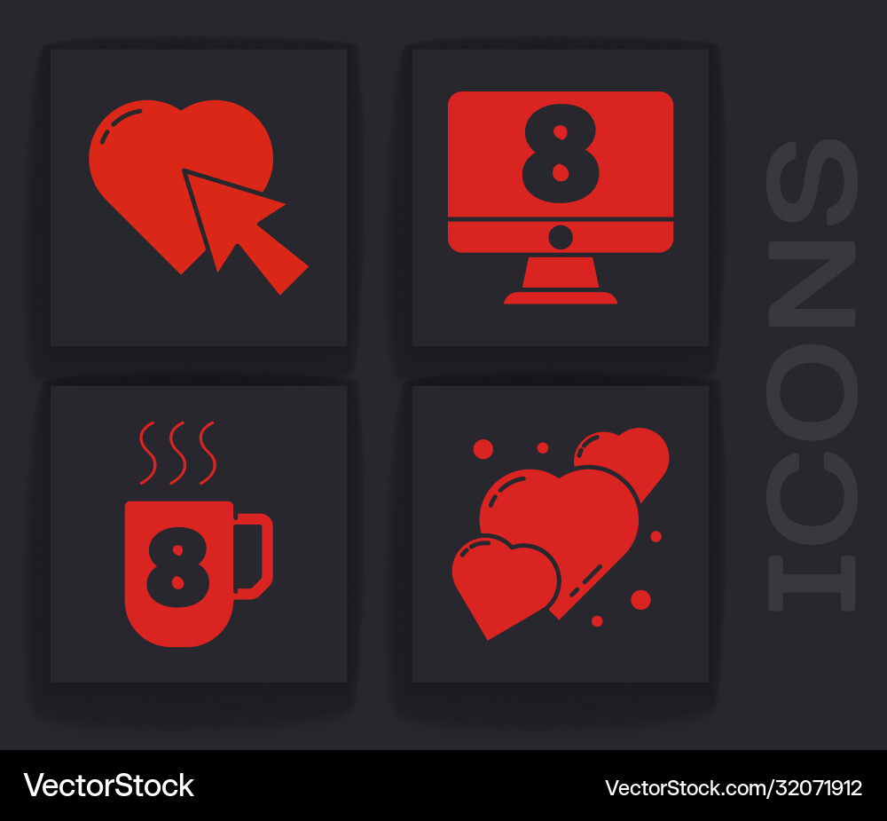 Set heart heart and cursor click 8 march Vector Image