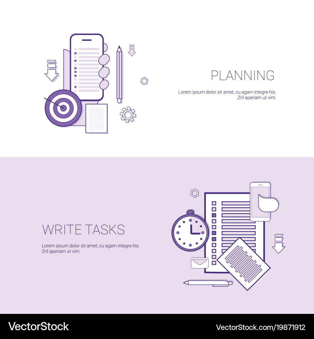 Set of planning and write tasks banners business Vector Image