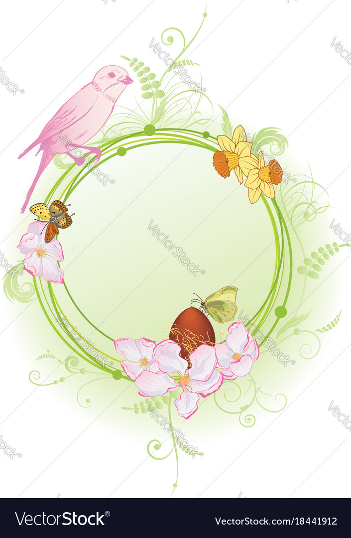 Spring frame with bird flowers and butterflies Vector Image