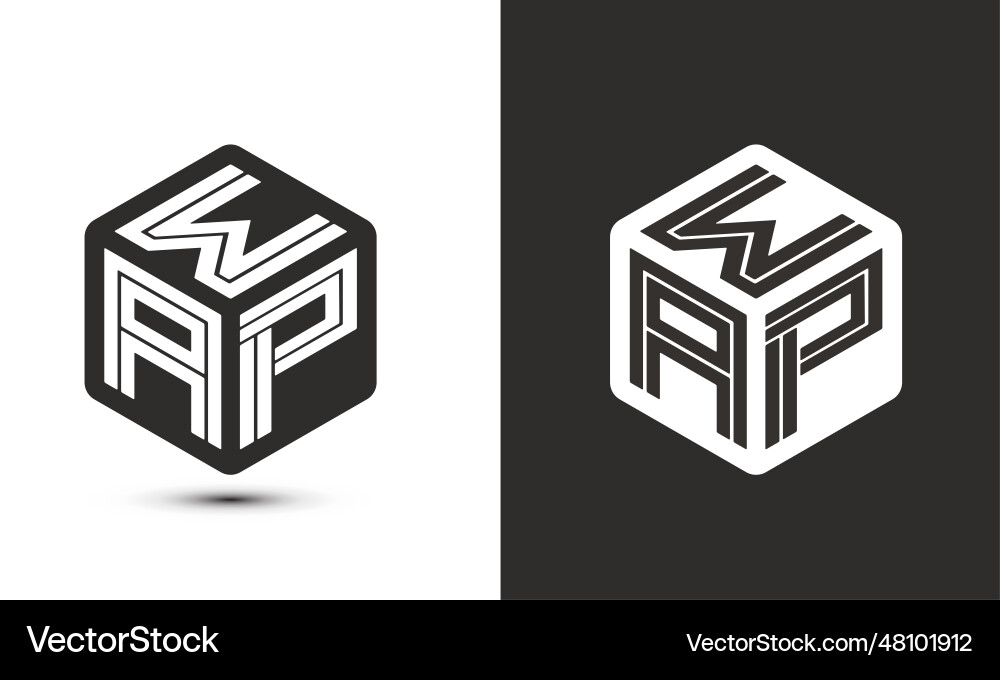 W a p letter logo design with cube logo logo Vector Image
