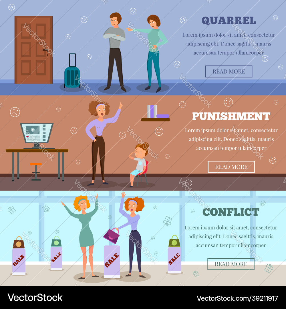 Angry characters cartoon banners set Royalty Free Vector