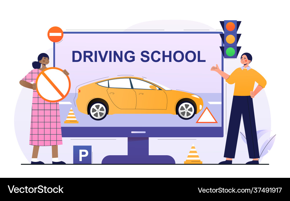 Female student is studying at driving school Vector Image