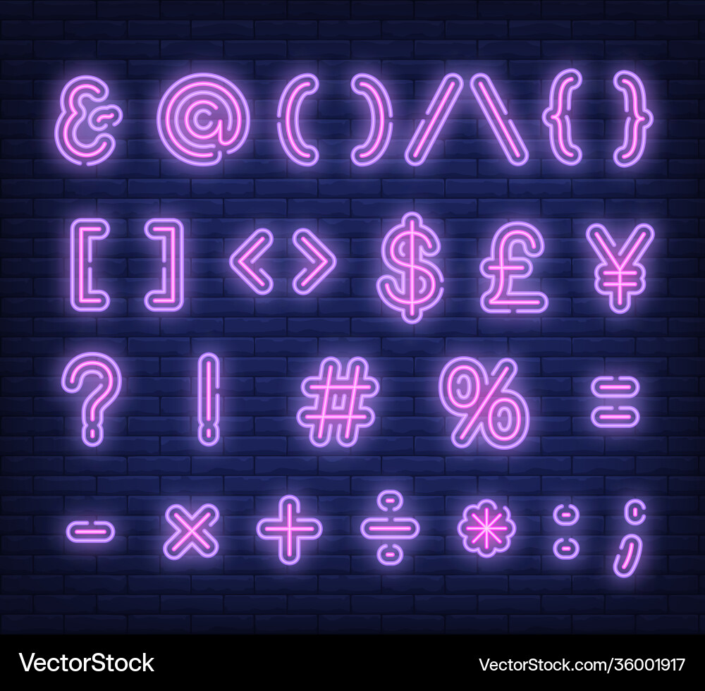 Pink text symbols neon sign Royalty Free Vector Image