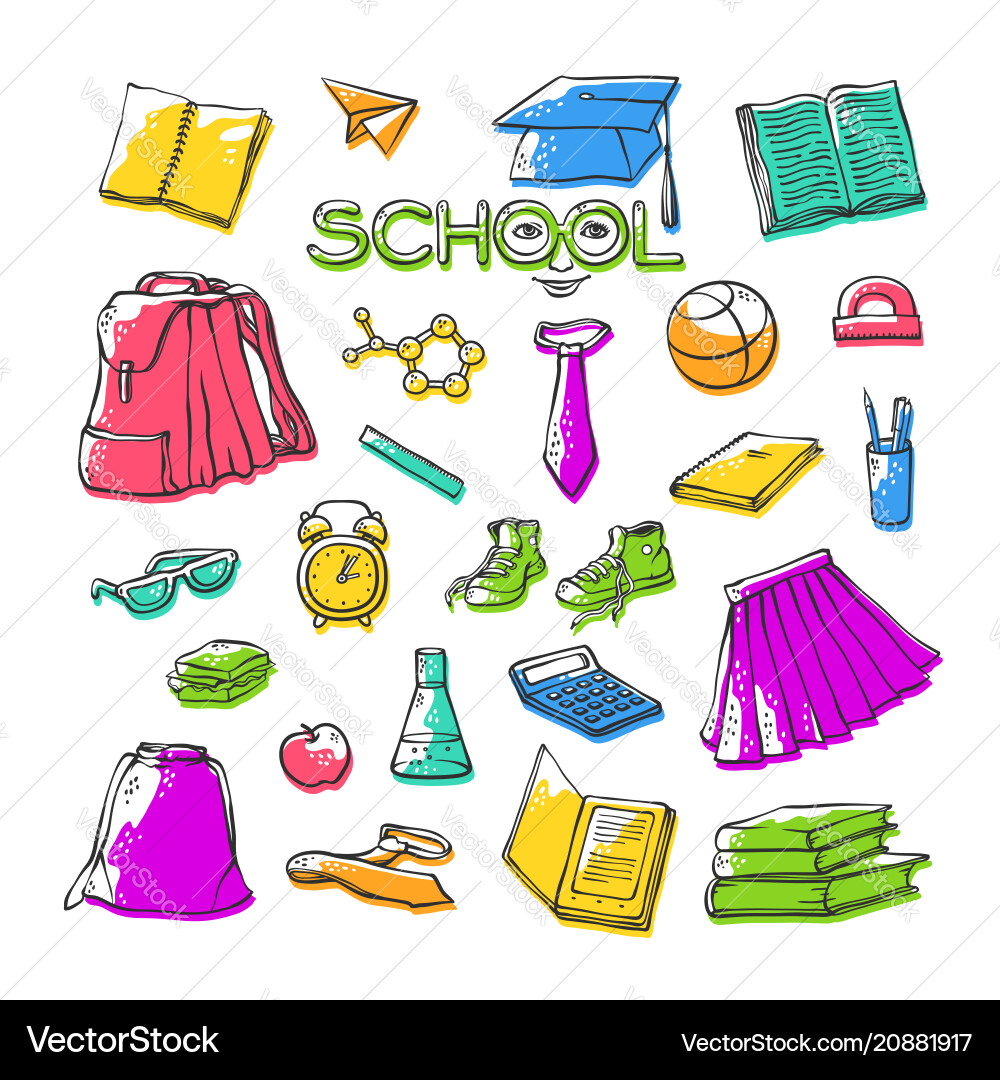 School clothes stationery various stylish Vector Image