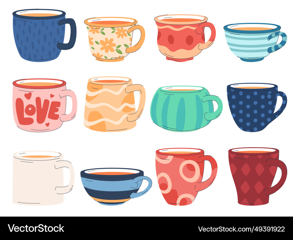 A collection of various modern cups decorated Vector Image