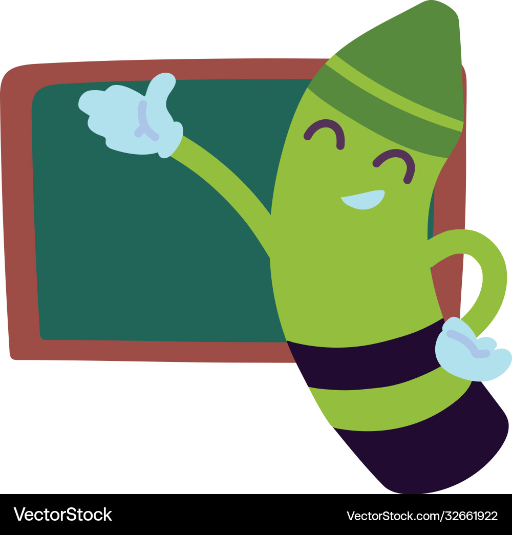 Board and crayons with happy face cartoon Vector Image