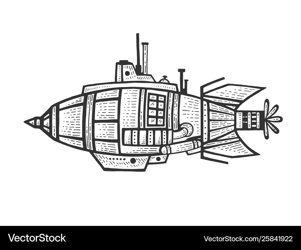 Fantastic fabulous bathyscaphe engraving Vector Image