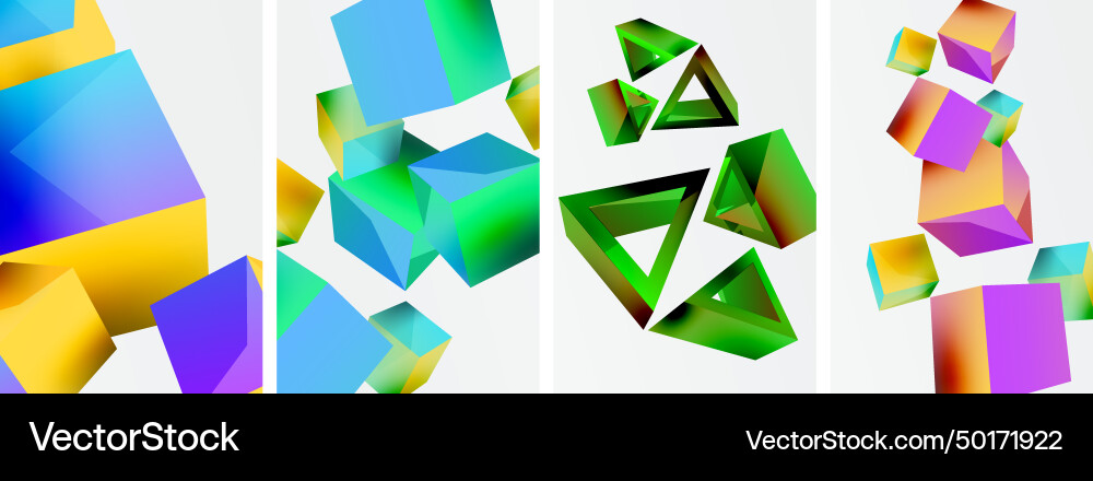Flying 3d shapes cubes and other geometric Vector Image