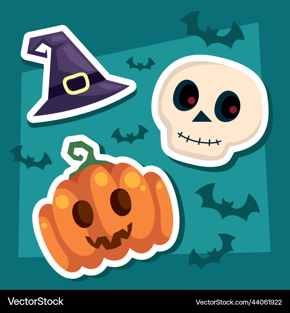 Halloween skull and pumpkin Royalty Free Vector Image