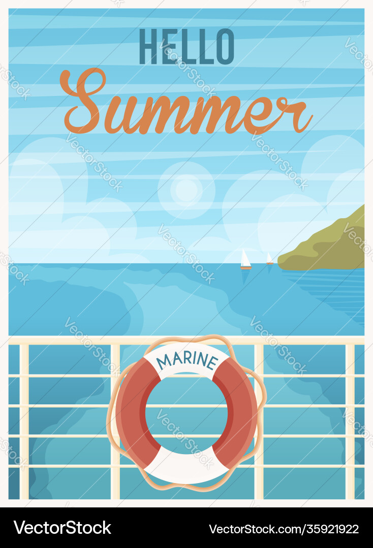 Hello summer postcard sea cruise liner Royalty Free Vector