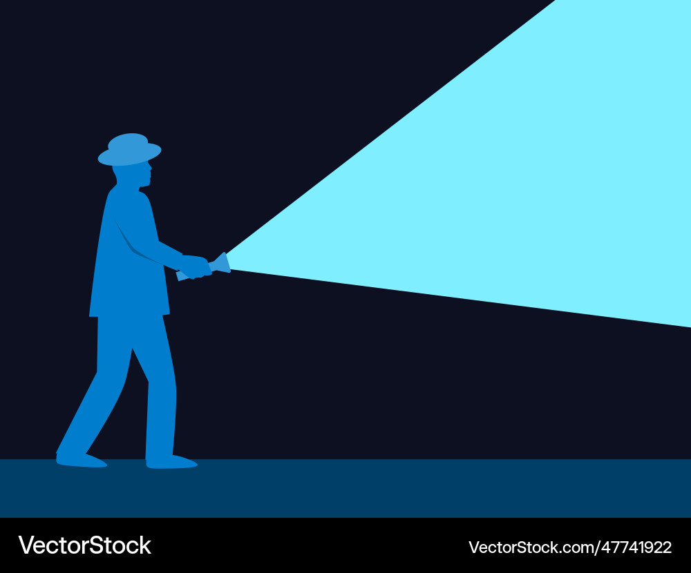 Man shines a flashlight a male silhouette Vector Image