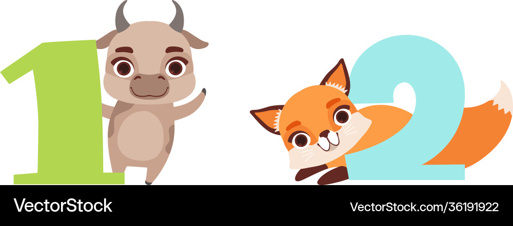 One and two numbers with cute birthday Royalty Free Vector