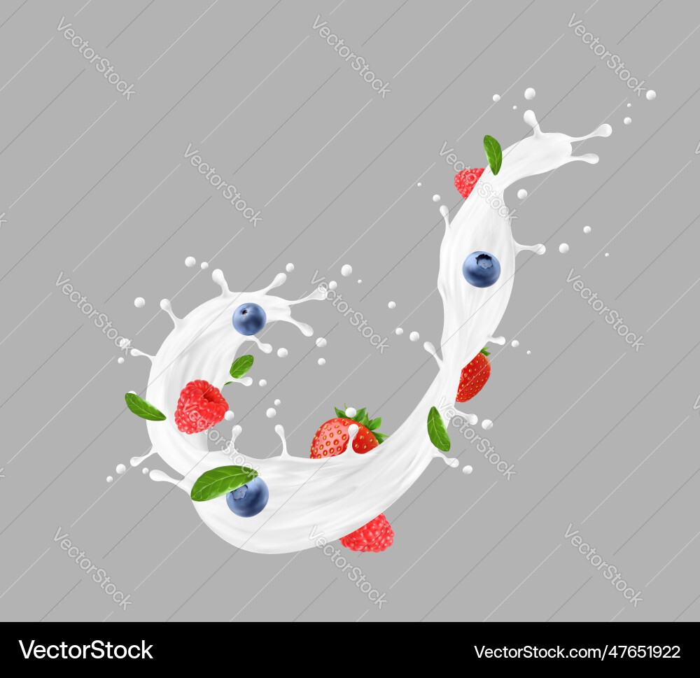 Realistic milk or yoghurt splash with berries Vector Image