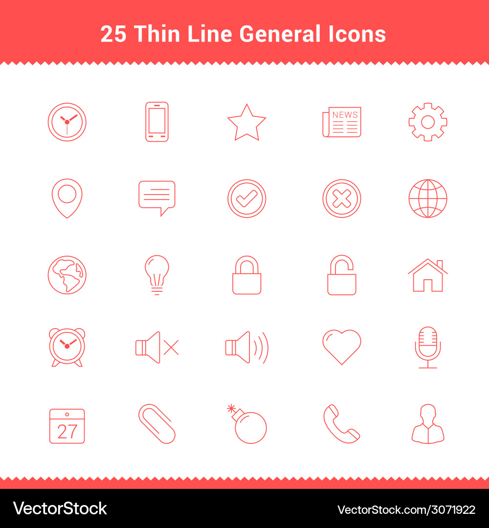Set of thin line stroke general icons Royalty Free Vector