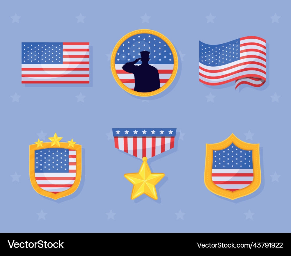 Six usa veterans medals Royalty Free Vector Image