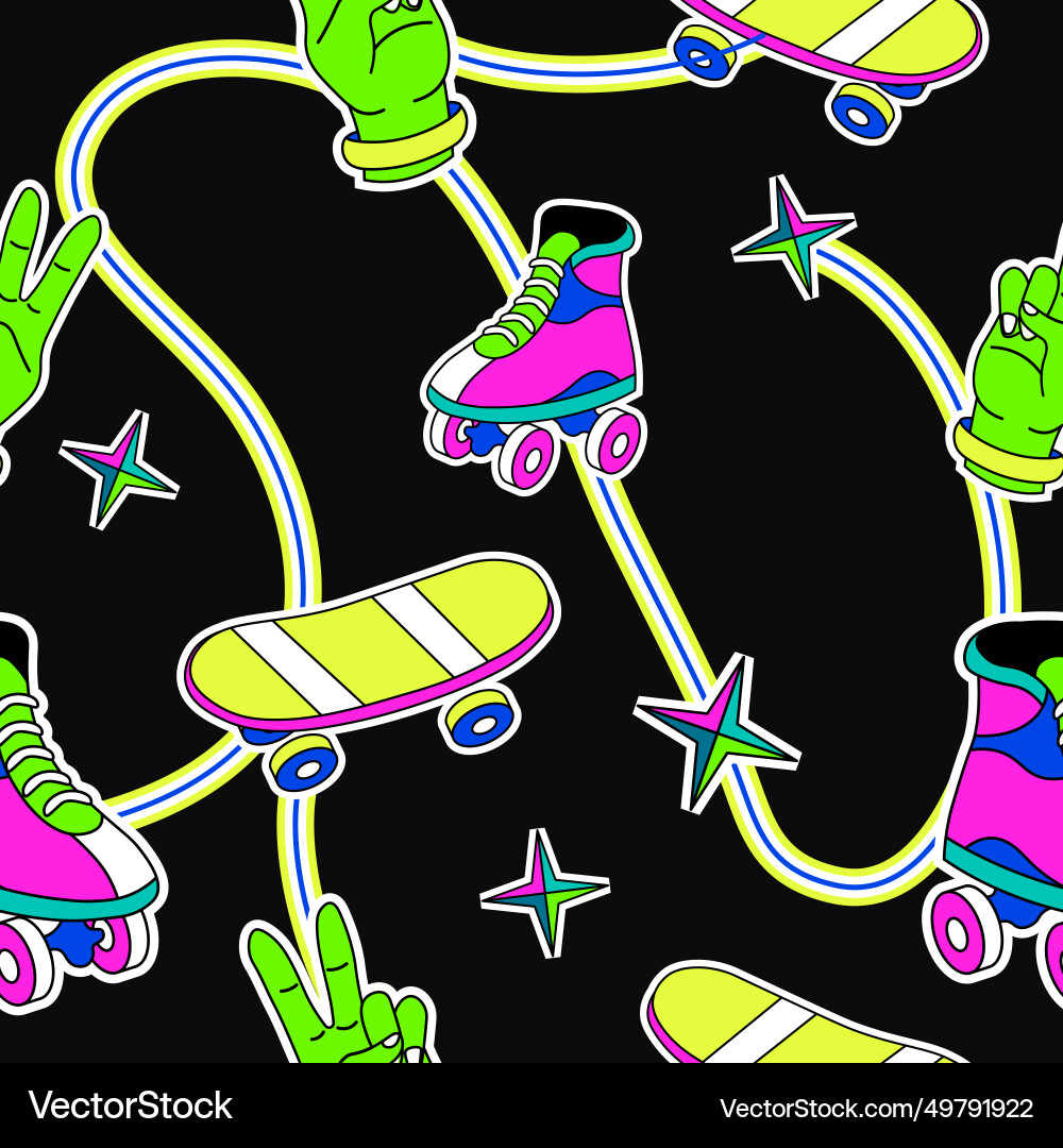 Youth skateboard and rollers shoes pattern print Vector Image