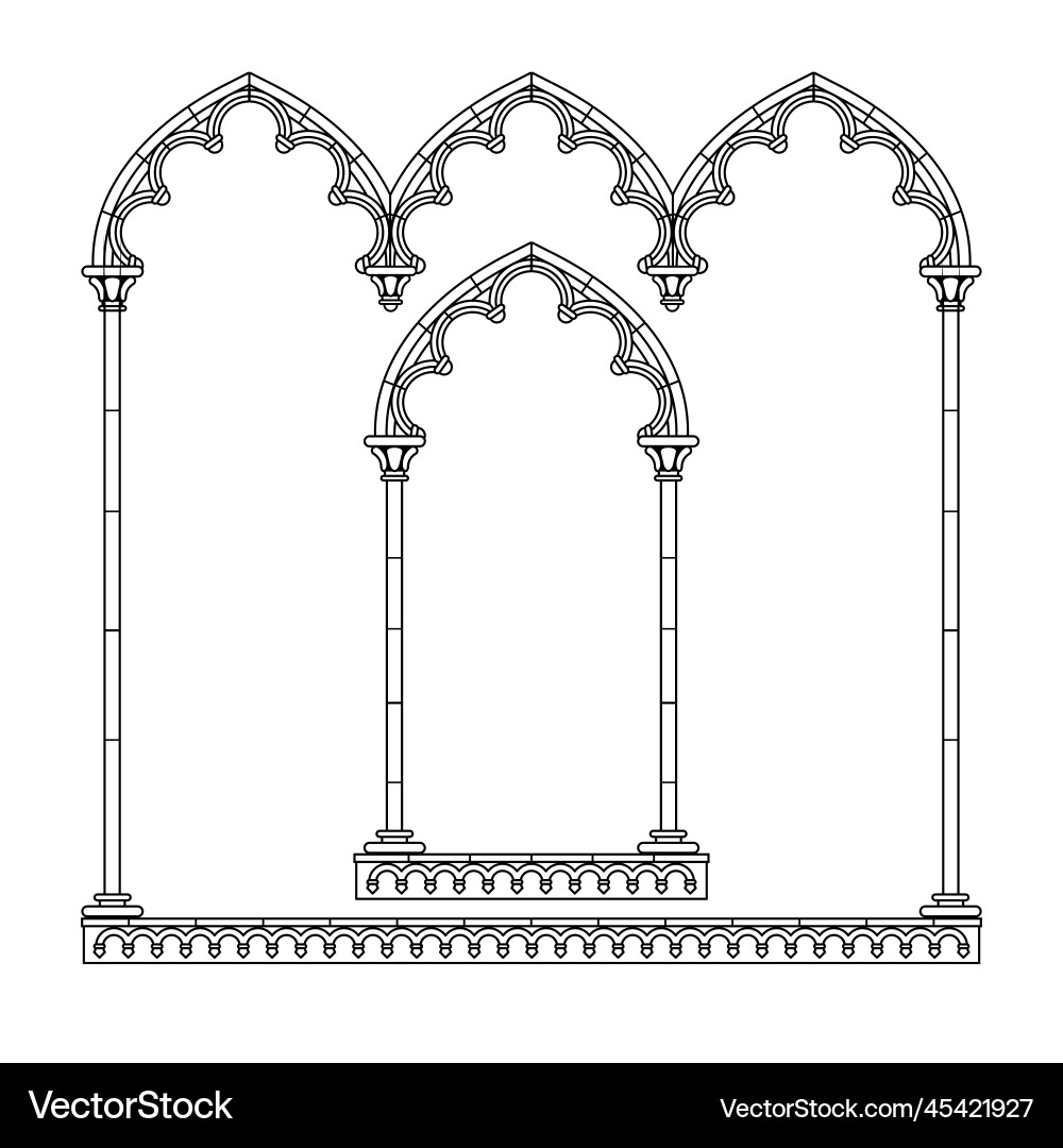 Black linear drawing of two classic gothic Vector Image