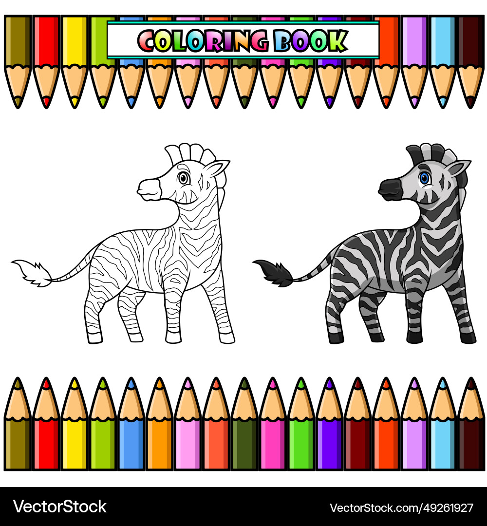 Cartoon zebra for coloring book Royalty Free Vector Image