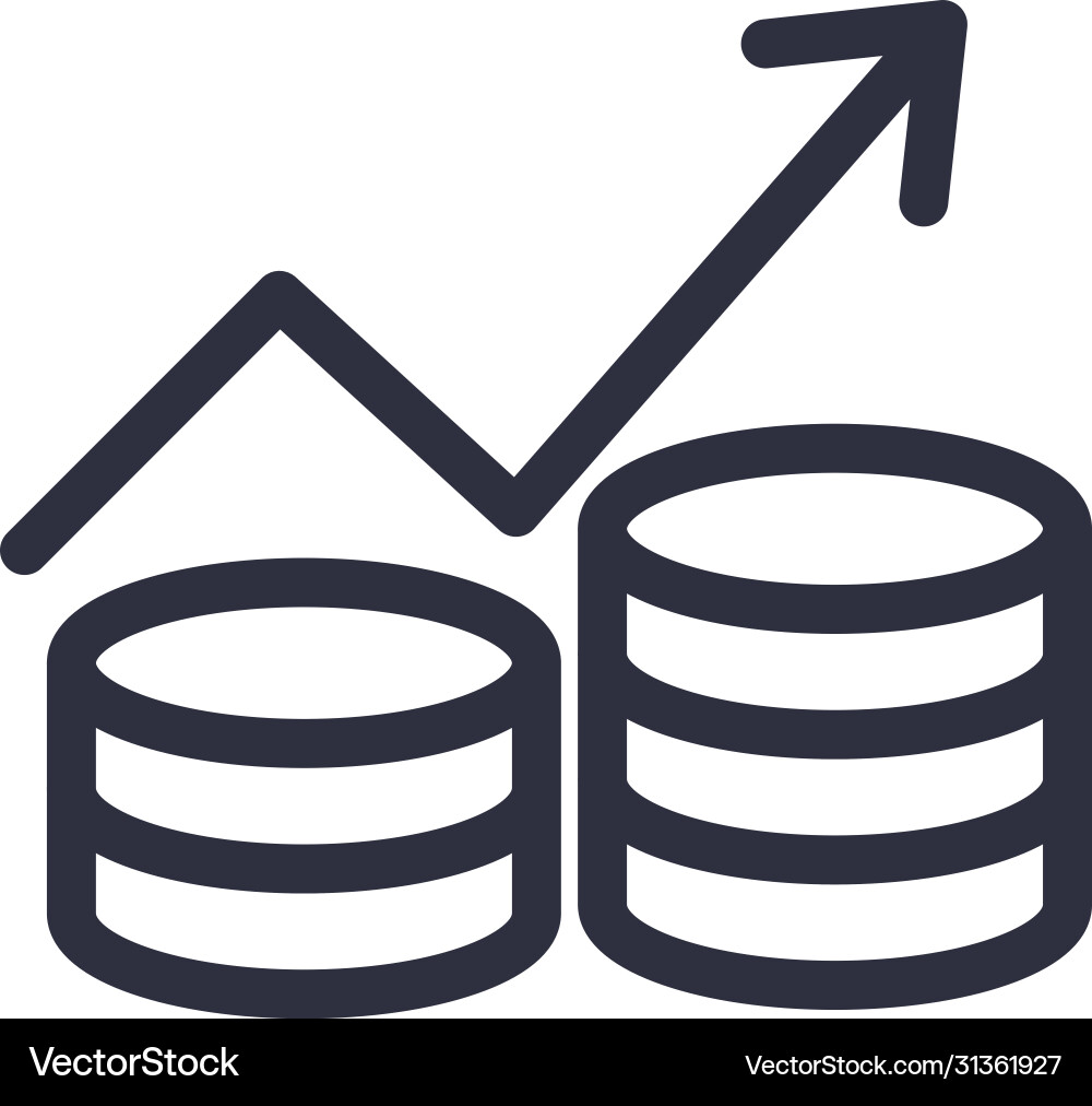 Coins with increase arrow line style icon Vector Image