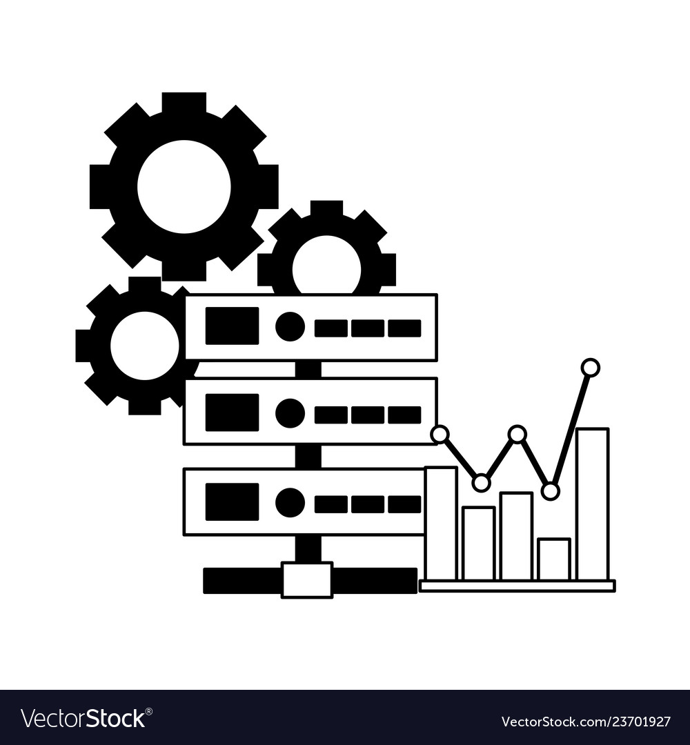 Database server chart and gears Royalty Free Vector Image