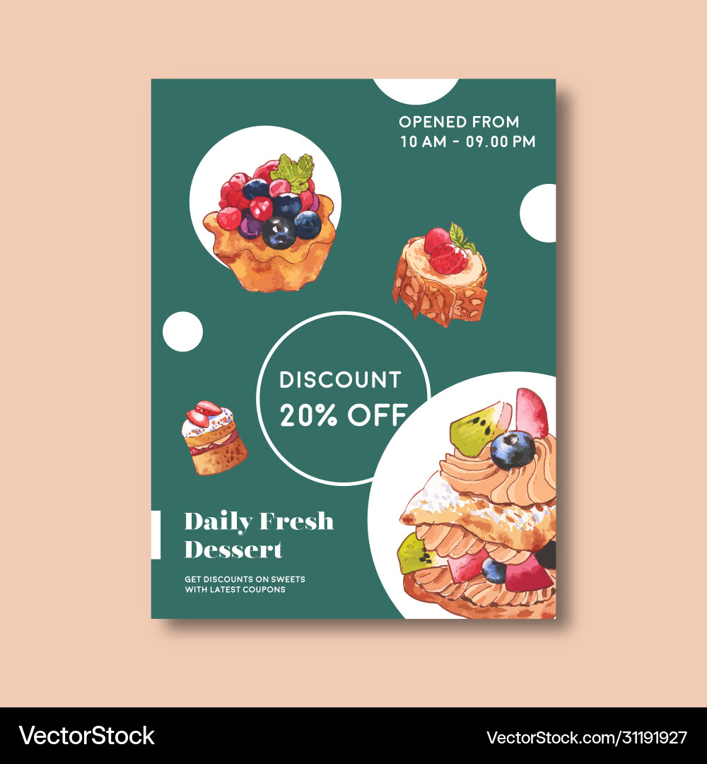 Dessert poster design meringue shortcake Vector Image