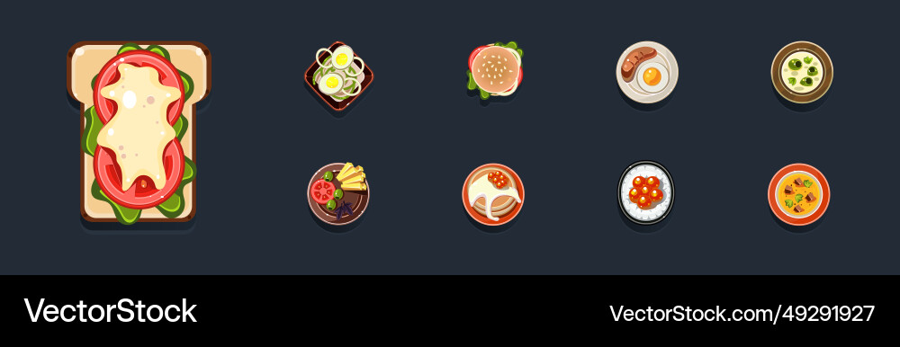 Game food icon and nutrition element set Vector Image