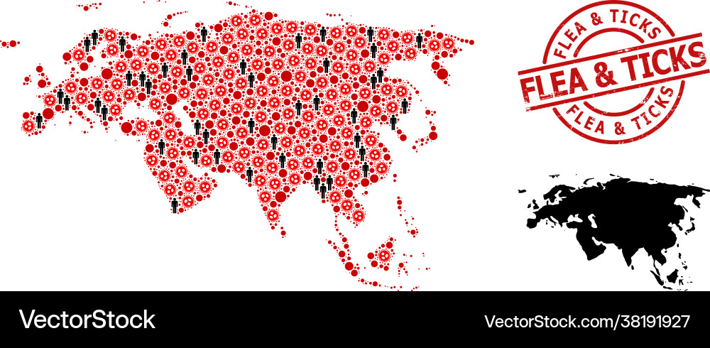 Grunge flea ticks stamp and population with Vector Image