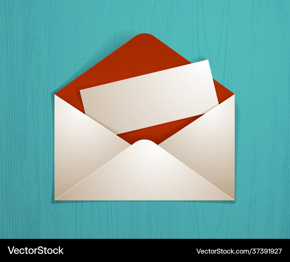 Postal envelope with blank card over wooden Vector Image
