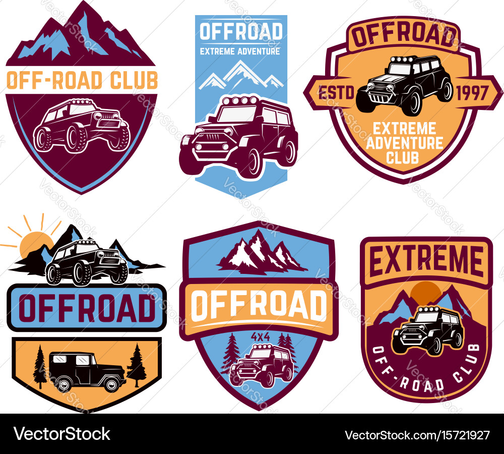 Set four off-road suv car emblems extreme Vector Image