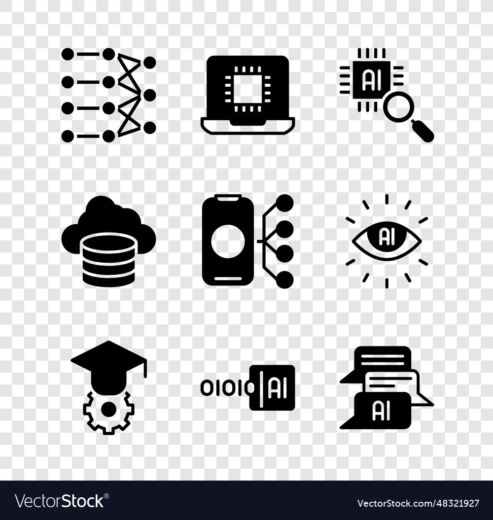 Set neural network processor cpu graduation cap Vector Image Set neural network processor cpu graduation cap Vector Image