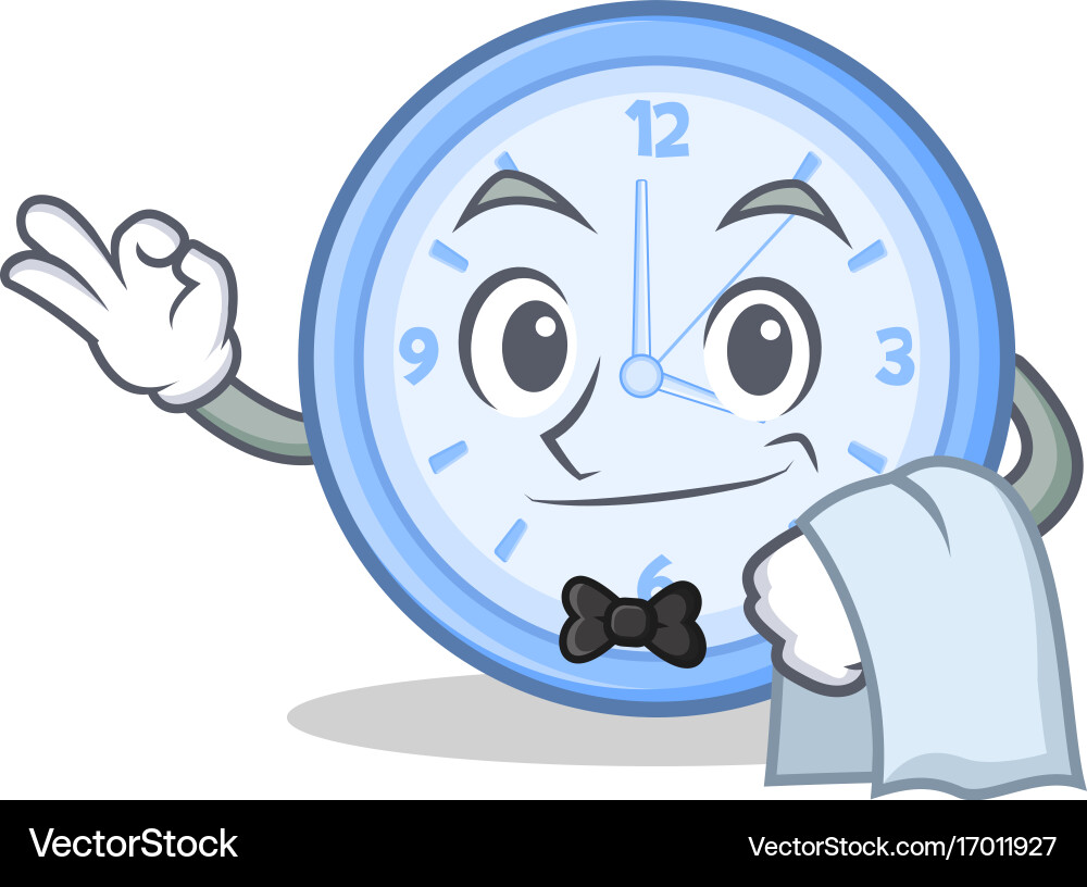 Waiter clock character cartoon style Royalty Free Vector