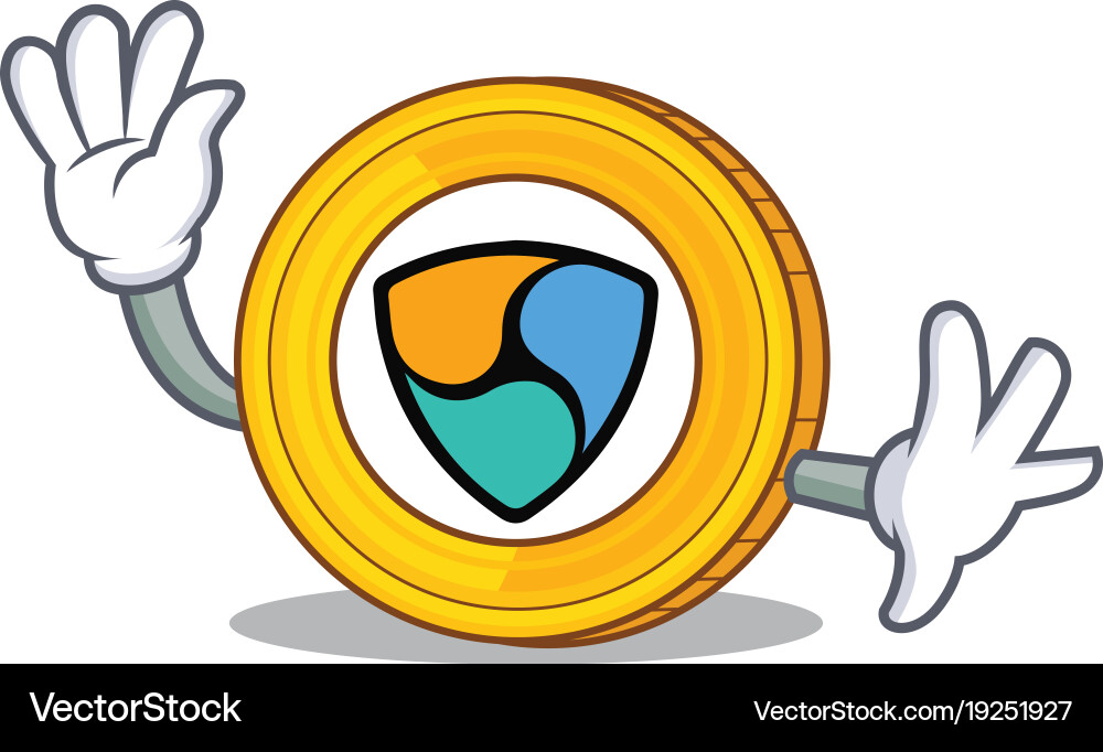 Waving nem coin character cartoon Royalty Free Vector Image