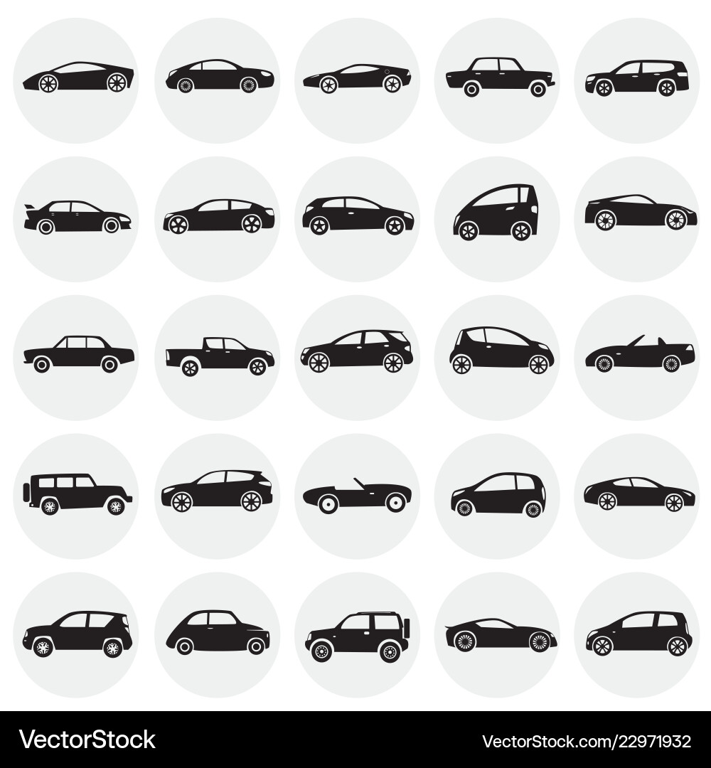 Cars collection set on circles background Vector Image
