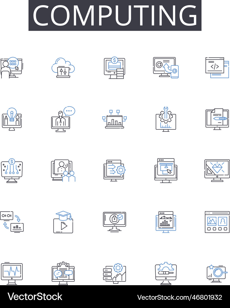 Computing line icons collection information Vector Image