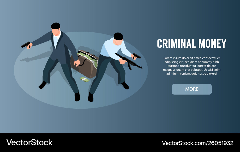 Criminal money isometric banner Royalty Free Vector Image