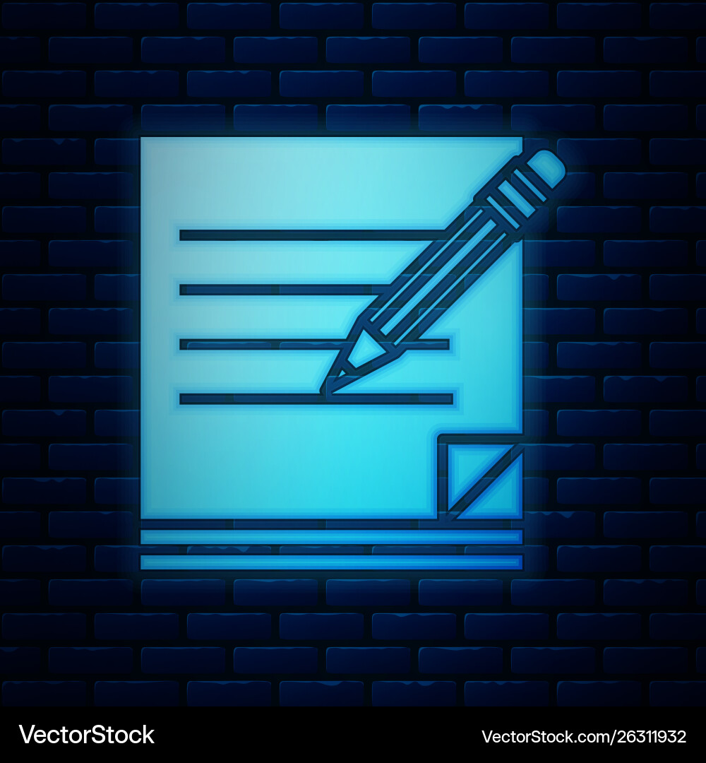 Glowing neon blank notebook and pencil with eraser