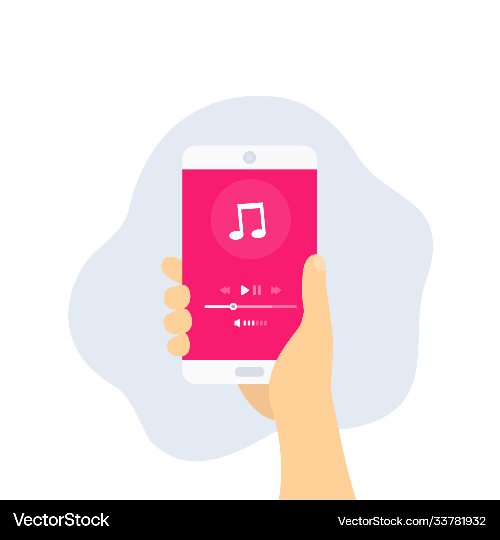 Music streaming player mobile ui phone in hand Vector Image